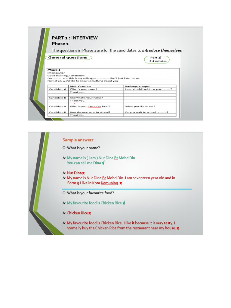 Sample Answers For Speaking | PDF