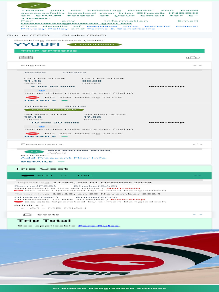 Biman Bangladesh Airlines - Itinerary Review | PDF