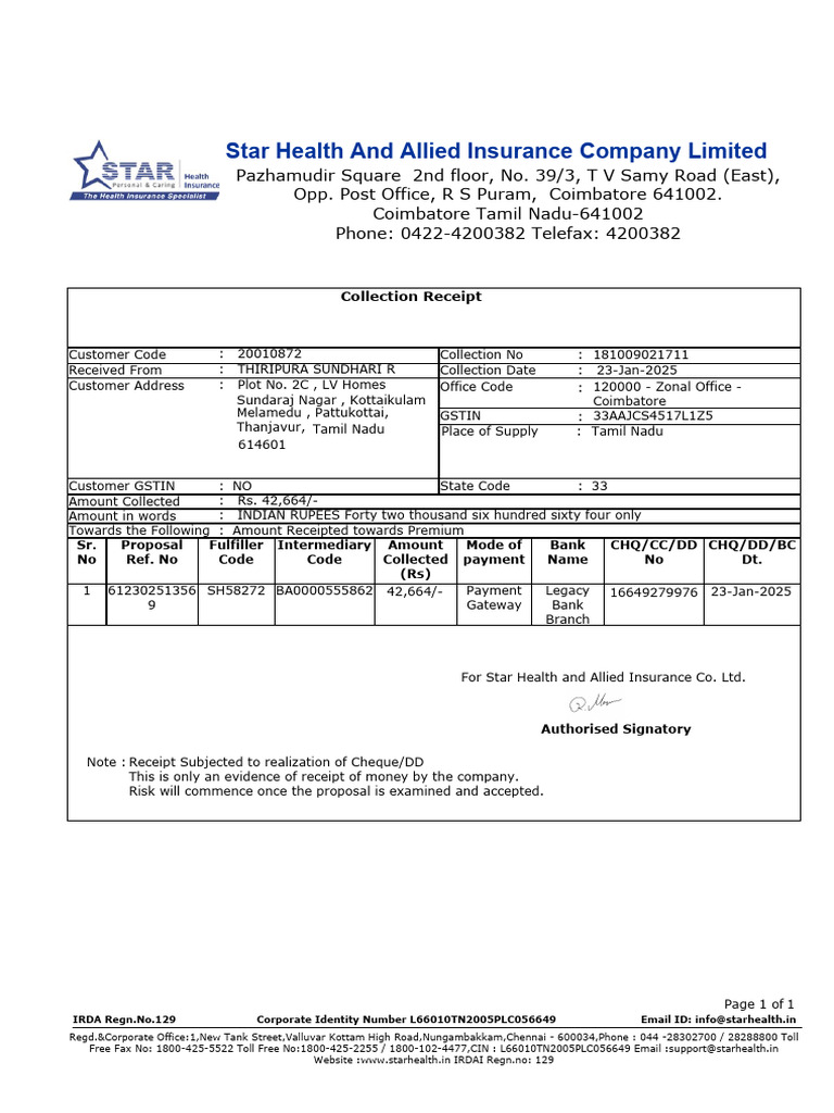 Star Health Insurance-Receipt | PDF | Insurance | Financial Services