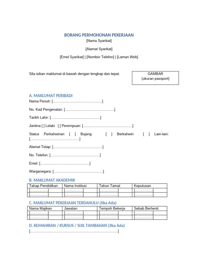 Borang_Permohonan_Pekerjaan_Format_Profesional | PDF