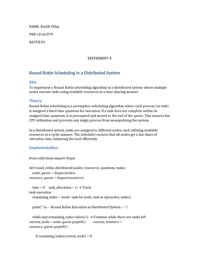 121A1079 - DC - Experiment No 8 | PDF | Scheduling (Computing) | Distributed Computing