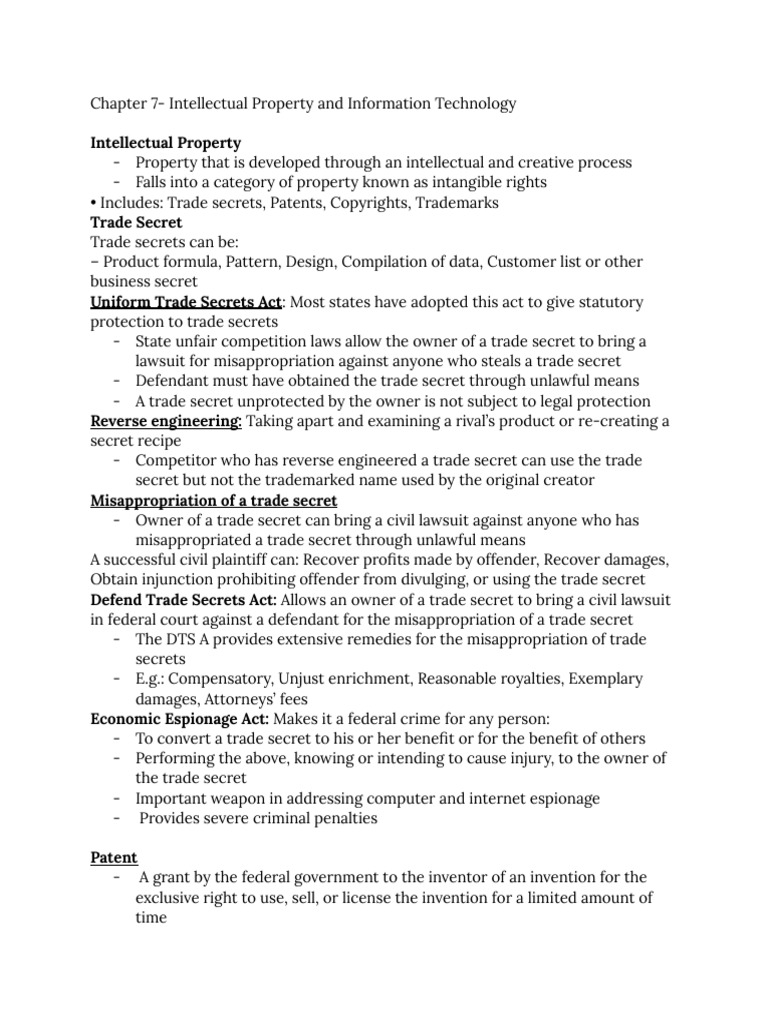 Chapter 7 - Intellectual Property and Information Technology | PDF ...