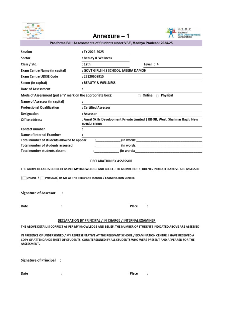 Annexure 1 (12th Class) | PDF
