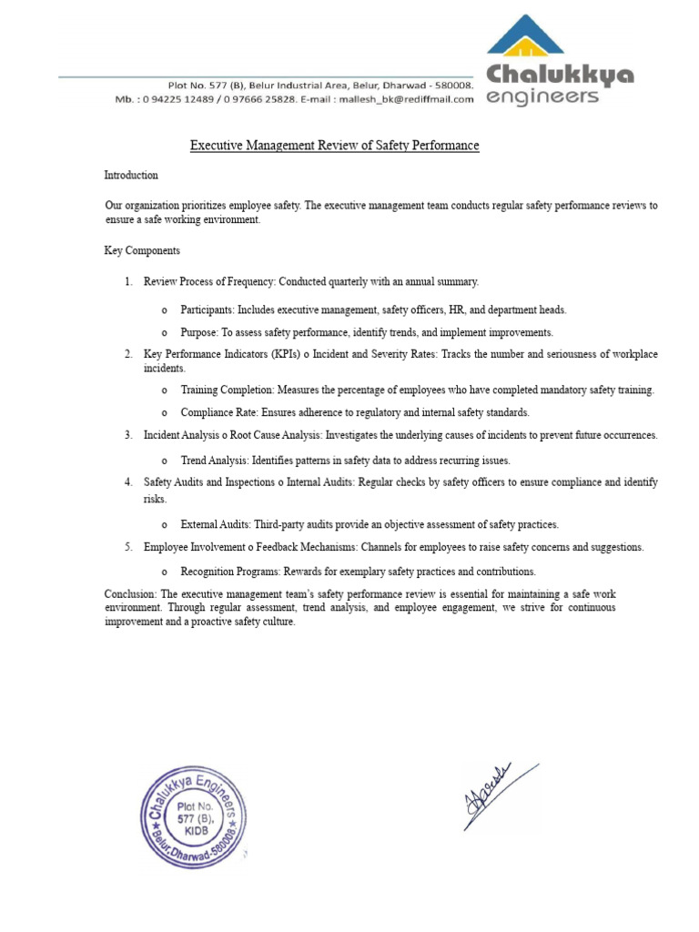 CK-Executive Management Review of Safety Performance | PDF