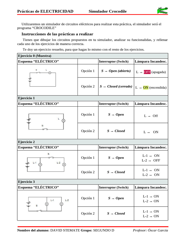 Act-1b Prácticas Circuitos Crocodile | PDF | Cambiar | Ingenieria Eléctrica