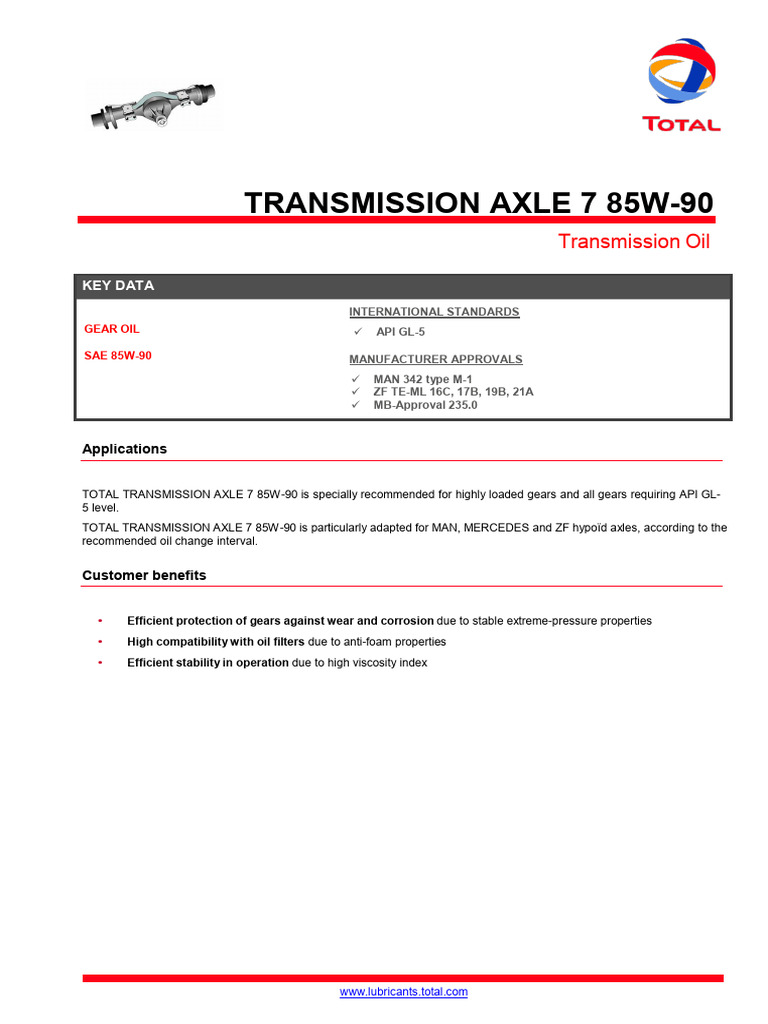 TDS Total Transmission-Axle-7-85w-90 De2 en | PDF | Motor Oil ...