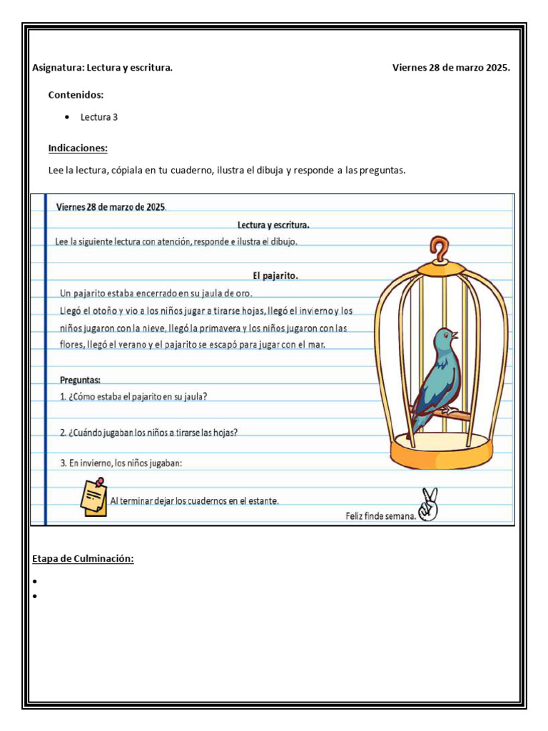 Lectura y Escritura - Clase 28 de Marzo | PDF