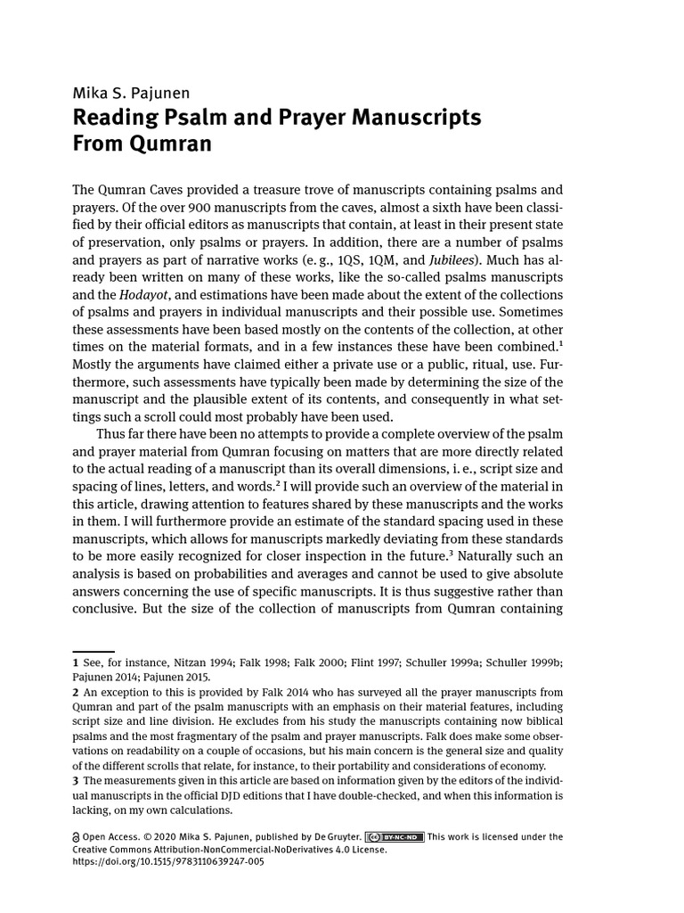 Reading Psalm and Prayer Manuscripts From Qumran | PDF | Manuscript ...