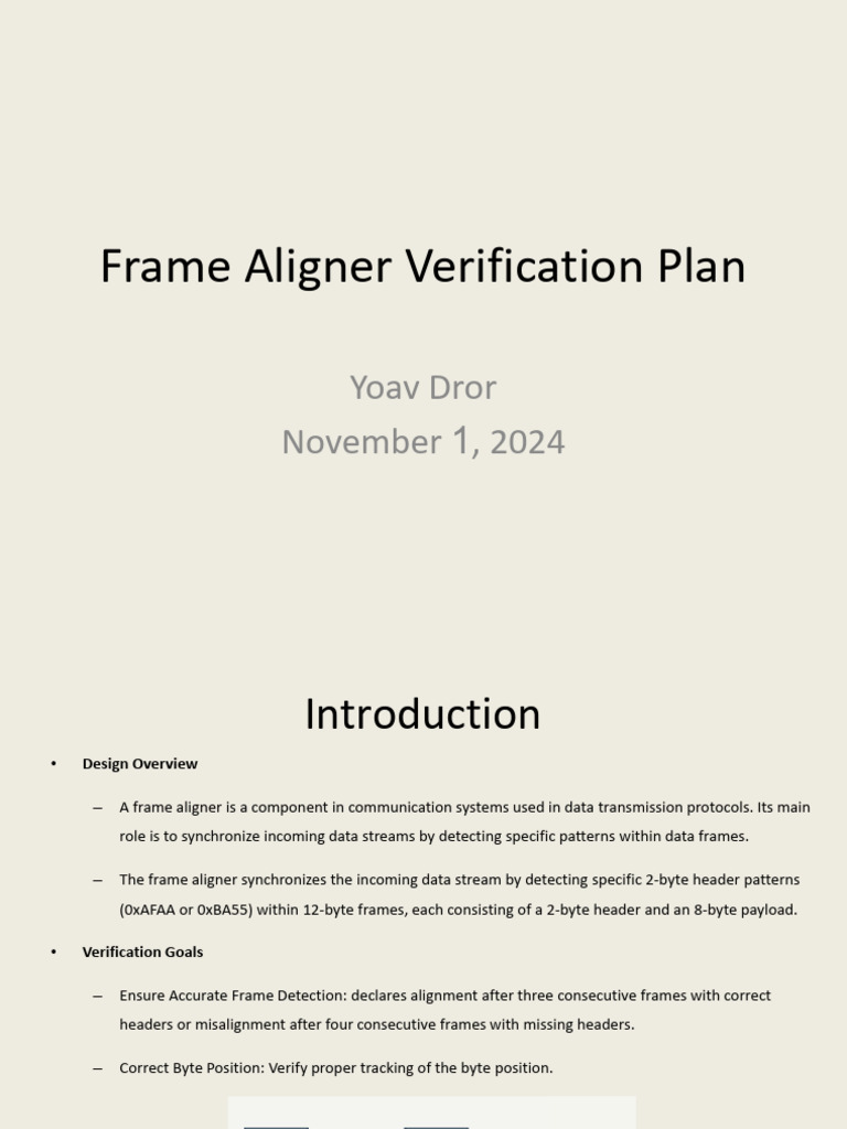 Frame Aligner Verification Plan Presentation | PDF | Communication ...