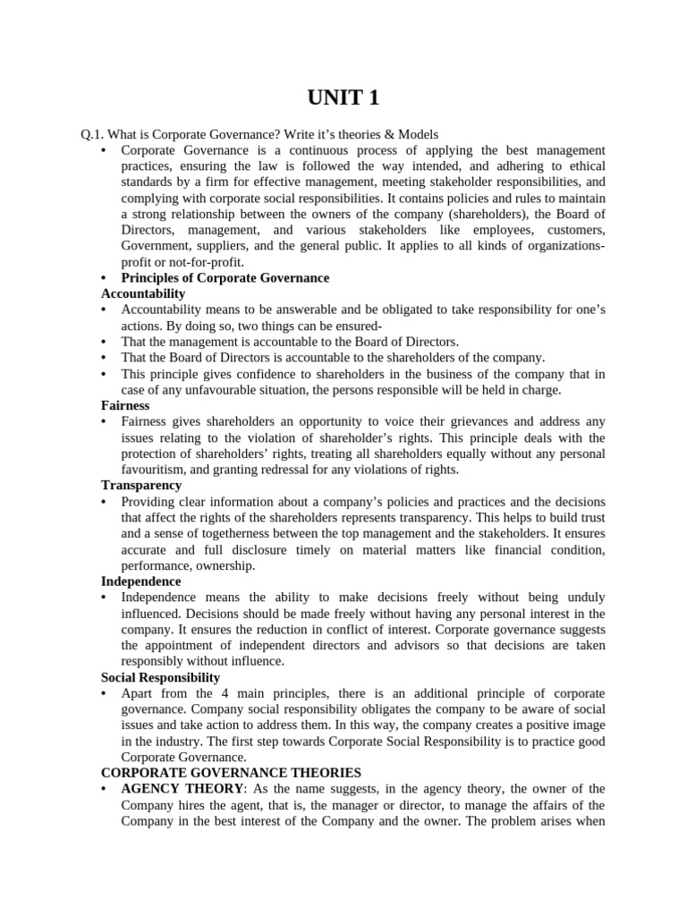 Question Bank CG Unit 1 & 2 | PDF | Corporate Social Responsibility | Class Action