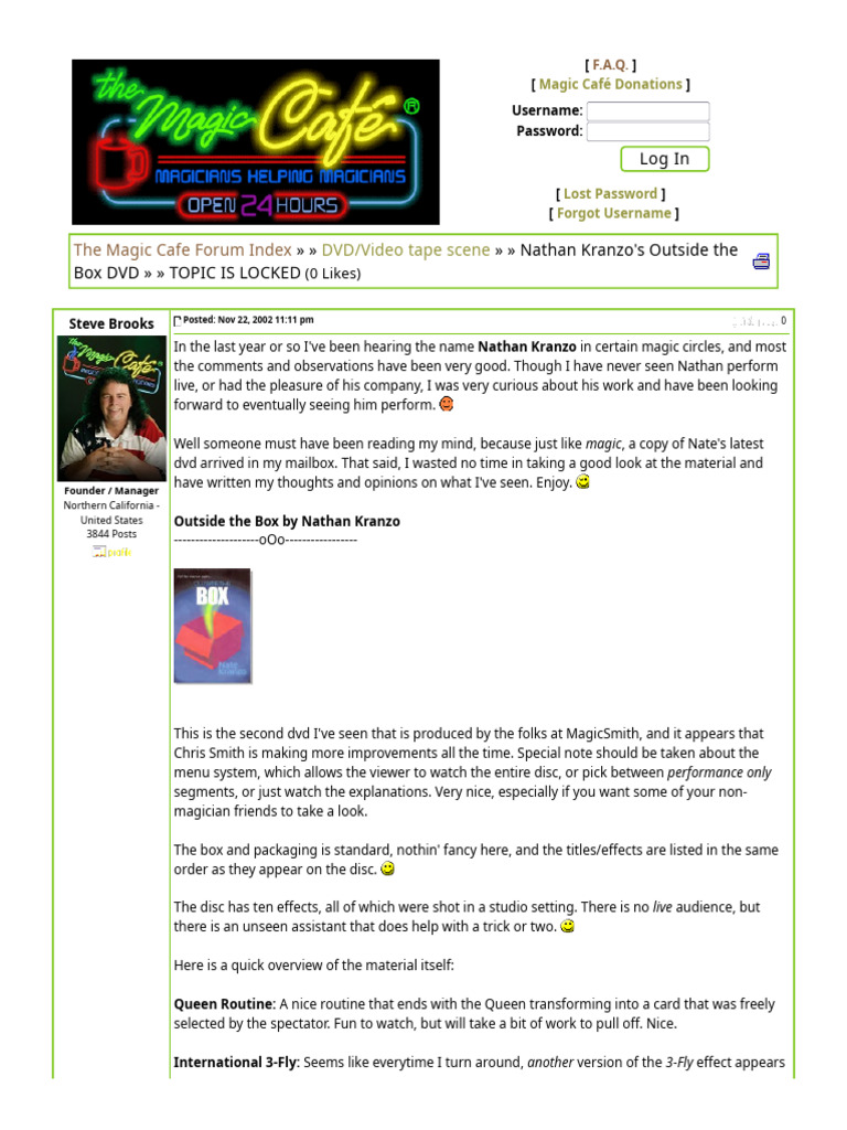 The Magic Cafe Forums - Nathan Kranzo's Outside The Box DVD | PDF