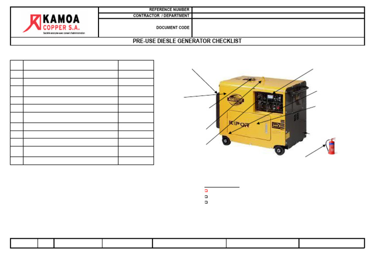 Diesel Generator Checklist | PDF | Diesel Engine | Energy Technology