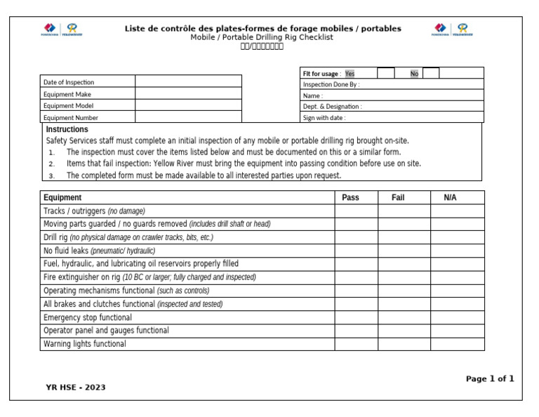 Mobile Portable Drilling Rig Checklist | PDF