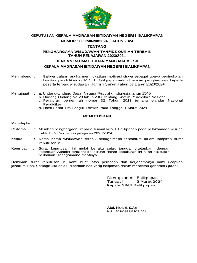 SK Wisudawan Terbaik 2024 | PDF