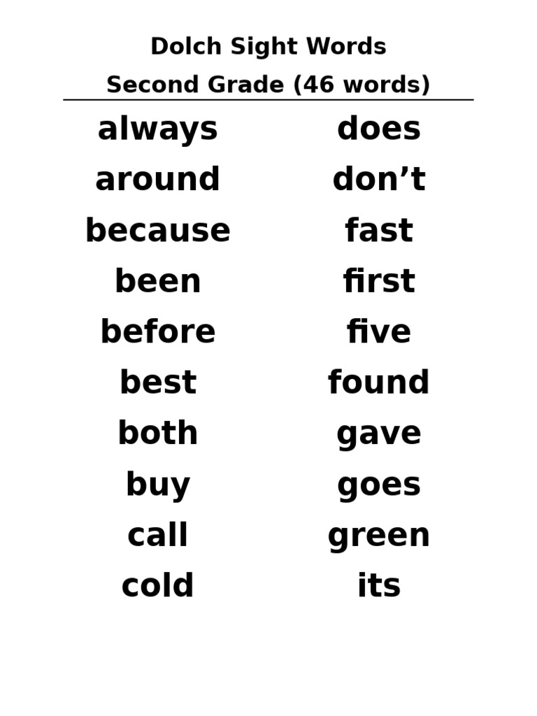 Dolch Sight Words-2nd Grade | PDF