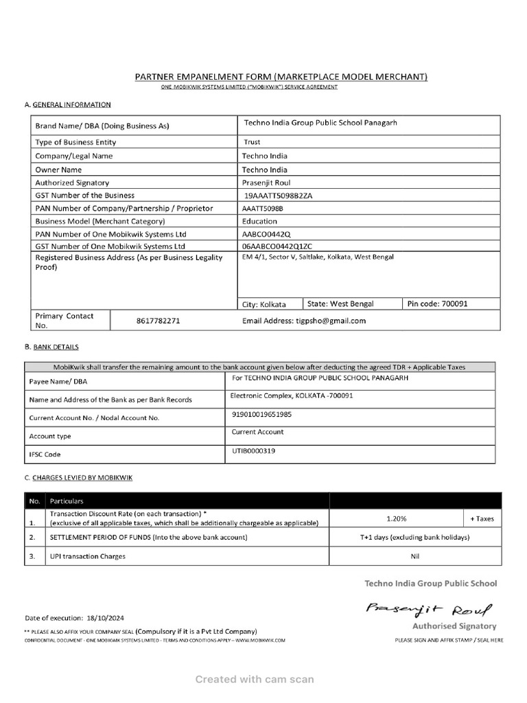 TIGPS Panagarh Enablement Form | PDF