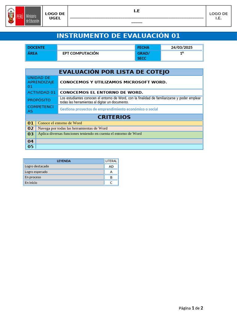 Ept Computación 1° - Instrumento de Evaluación 01 | PDF