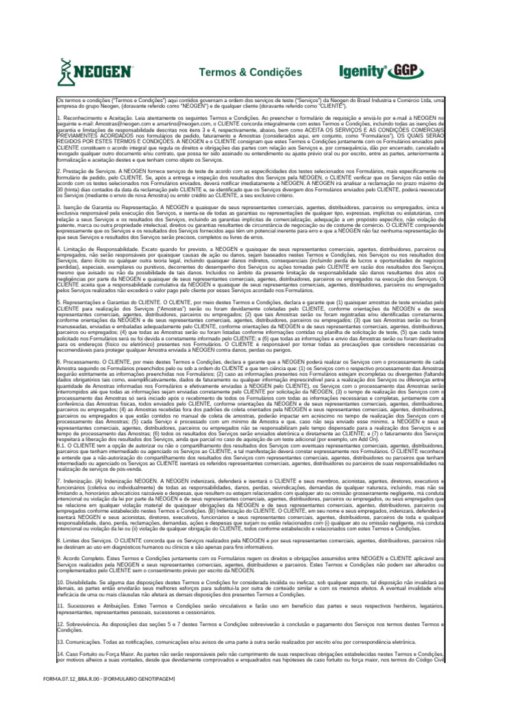 FORM.07.12 - BRA - Neogen - Formulário Genotipagem - v3 | PDF ...