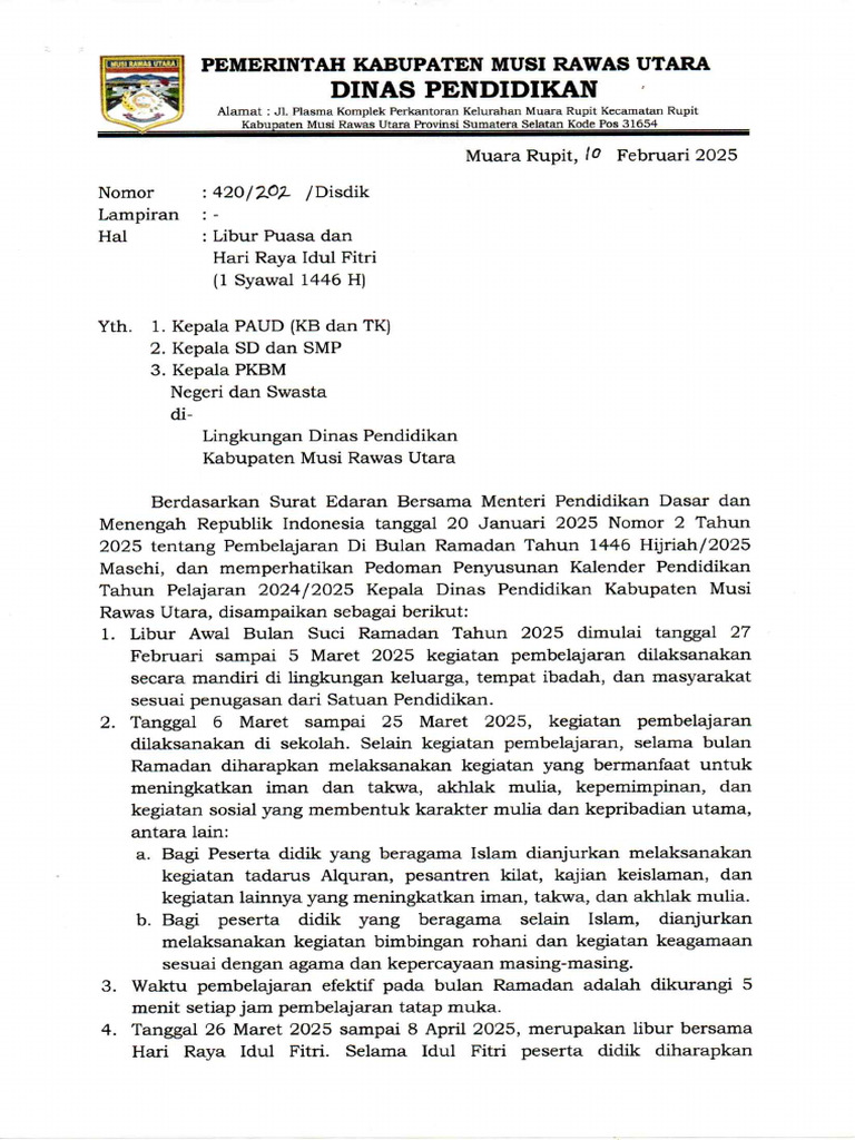 Libur Puasa Dan Hari Raya Idul Fitri Tahun 2025 | PDF