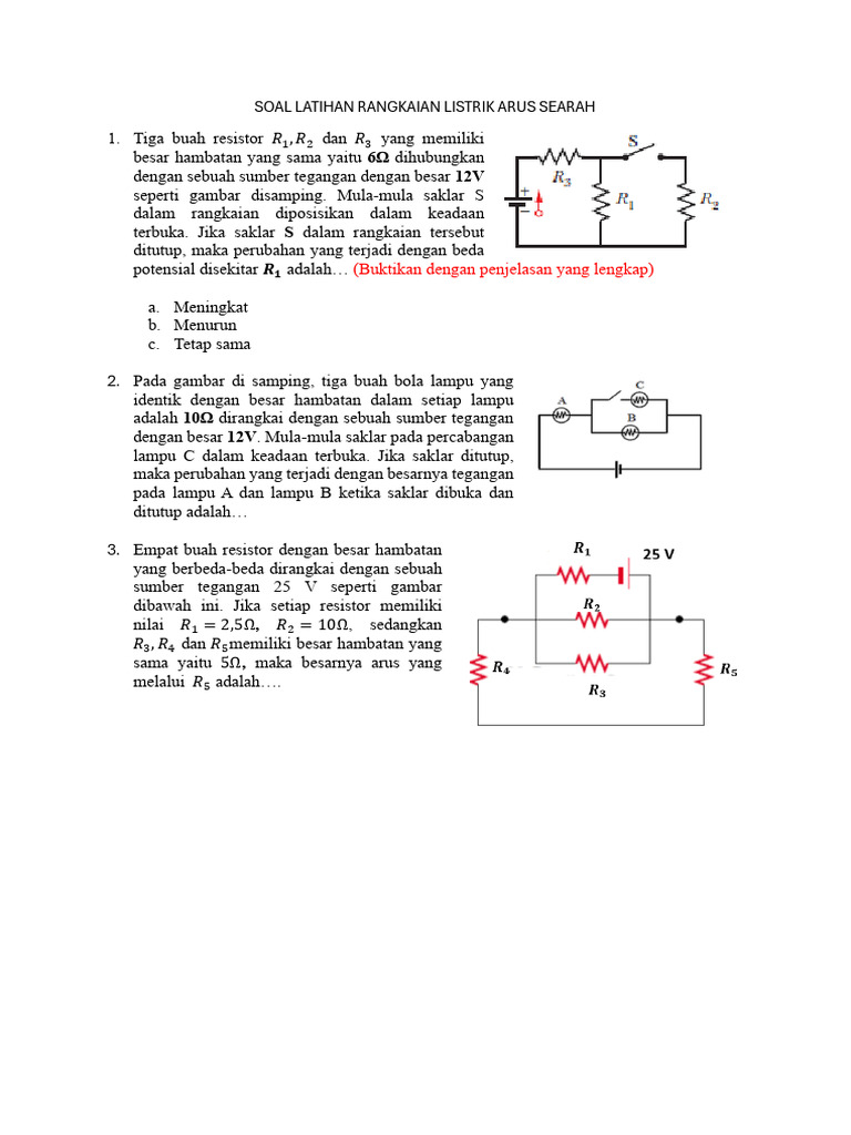 Soal Latihan Rangkaian Listrik Arus Searah | PDF
