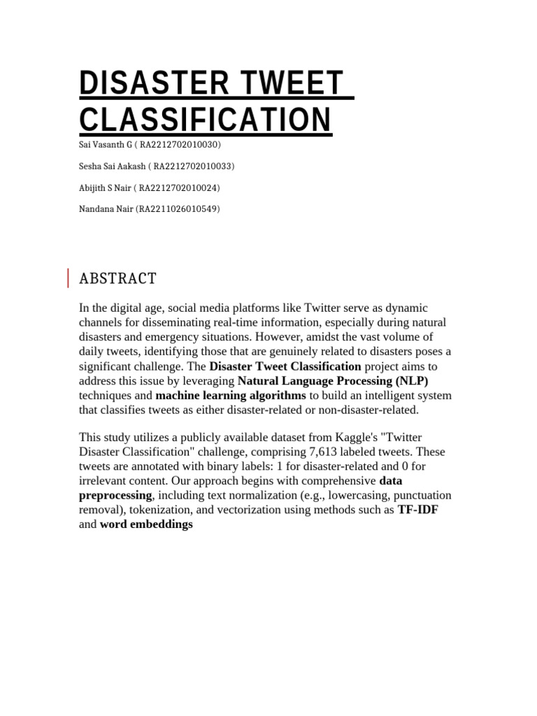 Disaster Tweet Classification Report | PDF | Deep Learning ...
