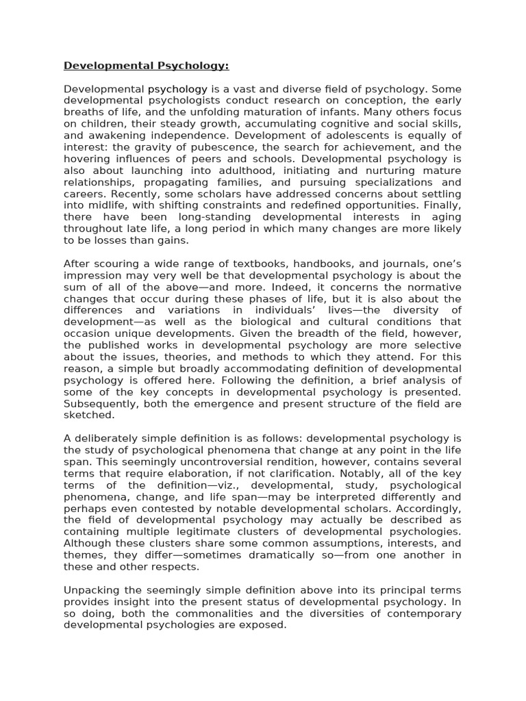 Overview of Developmental Psychology | PDF | Developmental Psychology ...