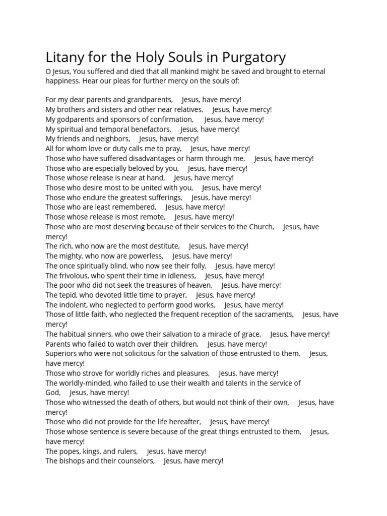 Litany For The Holy Souls in Purgatory | PDF | Mercy | Jesus