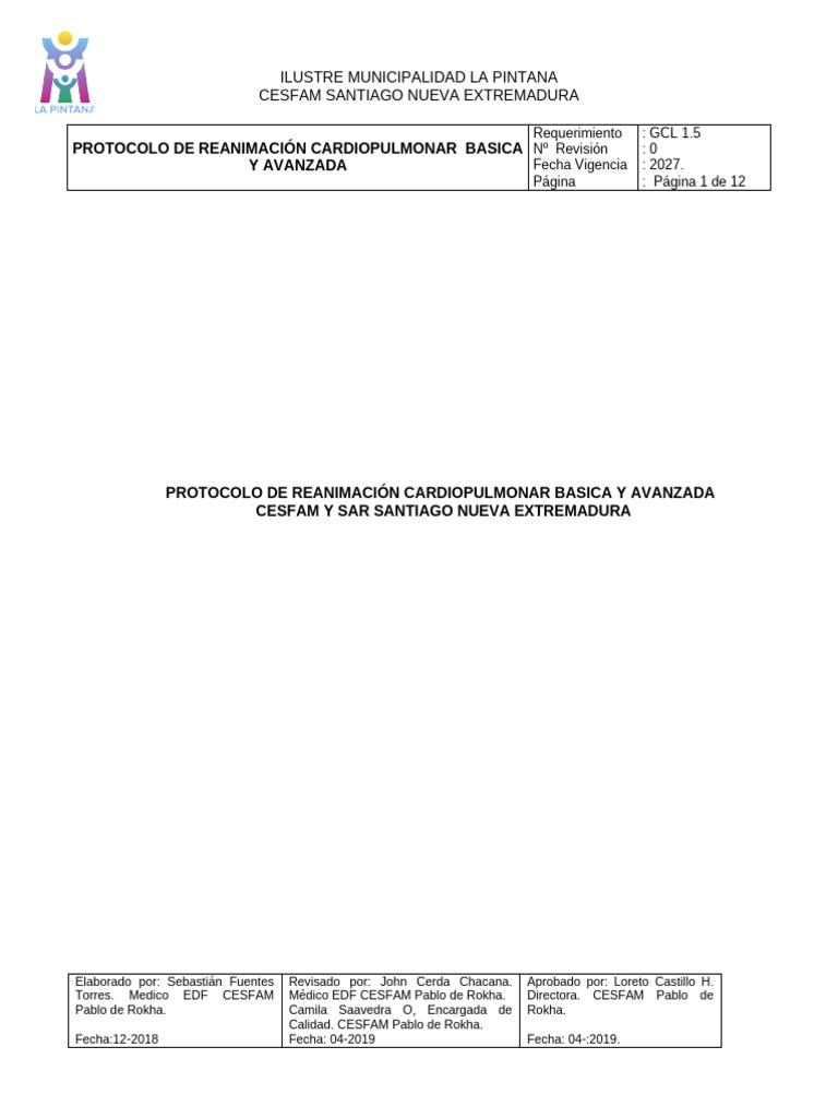 GCL 1.5 Protocolo de RCP. | PDF | Reanimación cardiopulmonar | Paro cardíaco