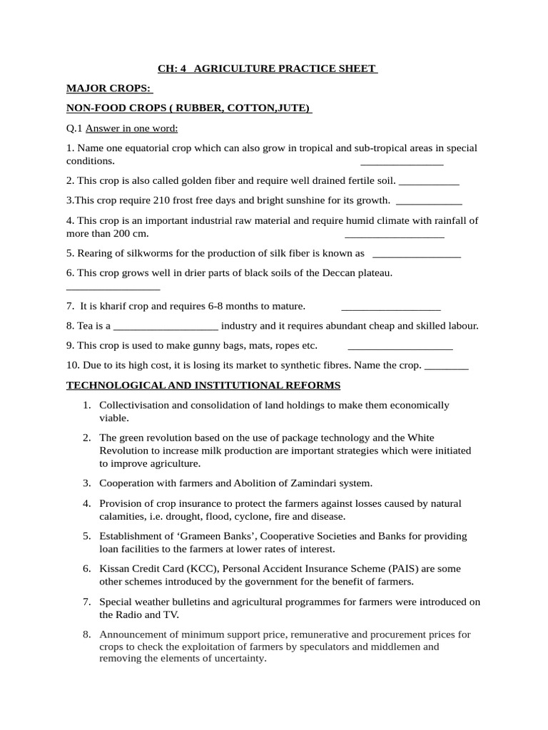 Agriculture Worksheet 3 | PDF