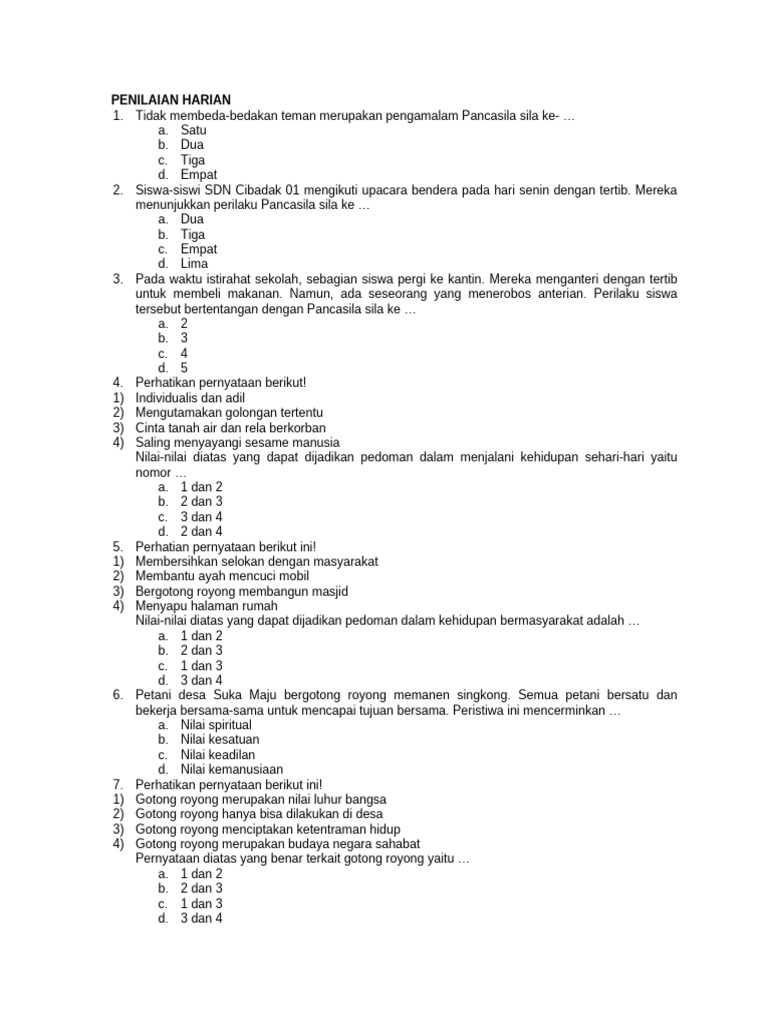 Penilaian Harian Kelas 5 (PKN) | PDF