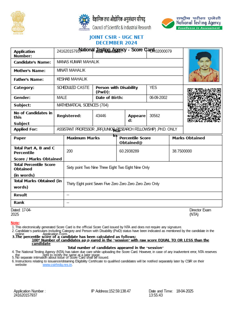 Joint Csir-Ugc Net December-2024 | PDF | Qualifications