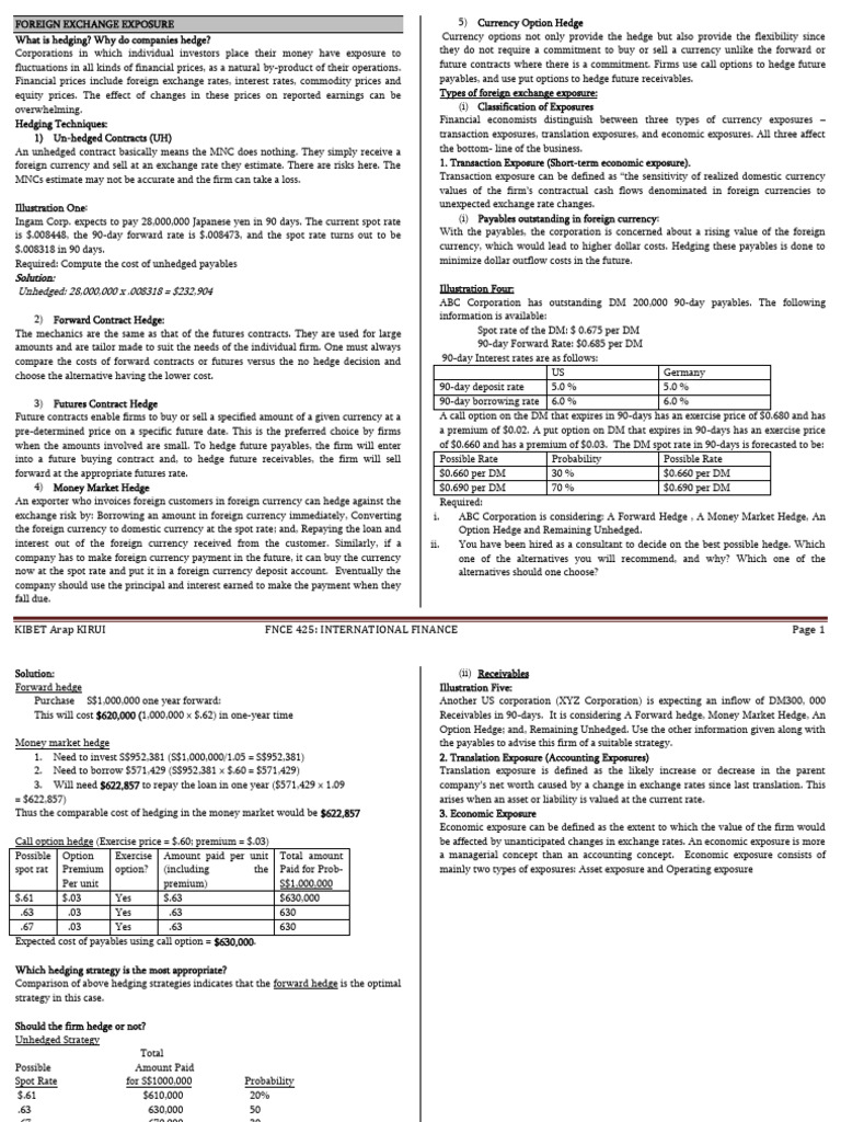 FNCE 425 FOREIGN EXCHANGE EXPOSURE student MAY 2024 WITH SOLUTION (2) | PDF | Hedge (Finance ...