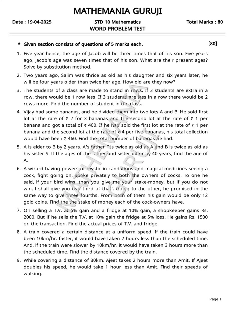 Word Problems | PDF | Length | Mathematics