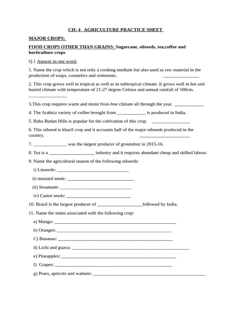 Agriculture Worksheet 2 | PDF