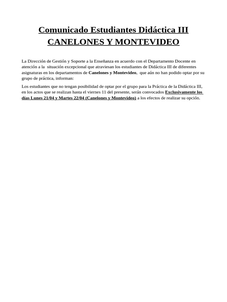 Comunicado Didáctica III 2025 | PDF