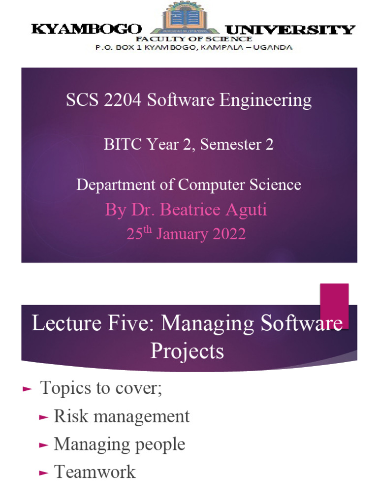 Lecture 5 Software Engineering | PDF | Risk | Software