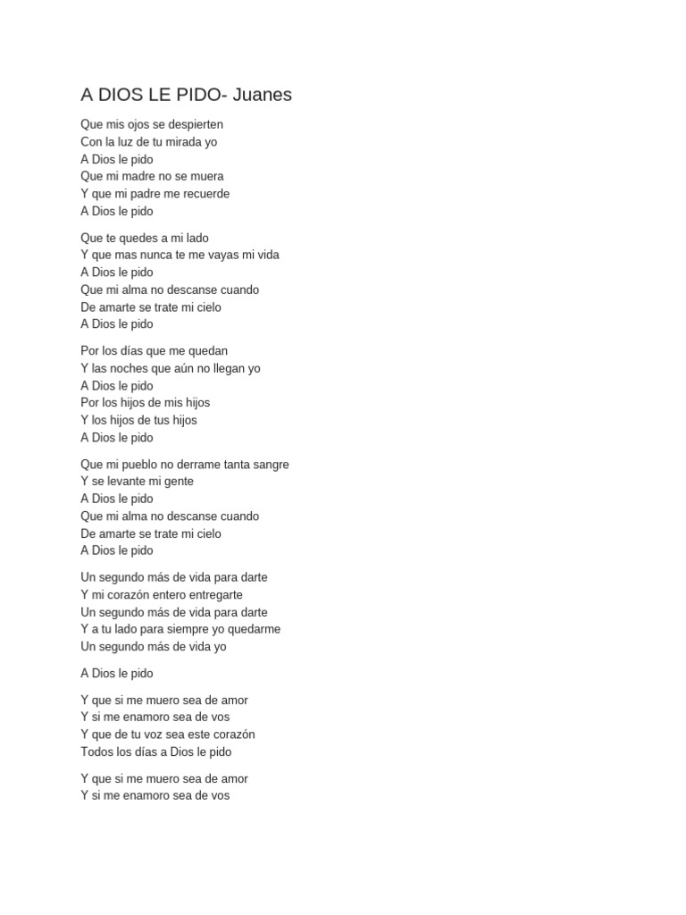 A Dios le Pido: Letra de Juanes | PDF | Amor