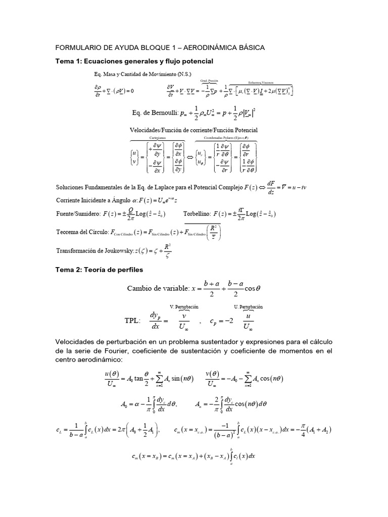 Formulario de Ayuda Bloque 1 | PDF | Mecánica de Medios Continuos | Dinámica de fluidos