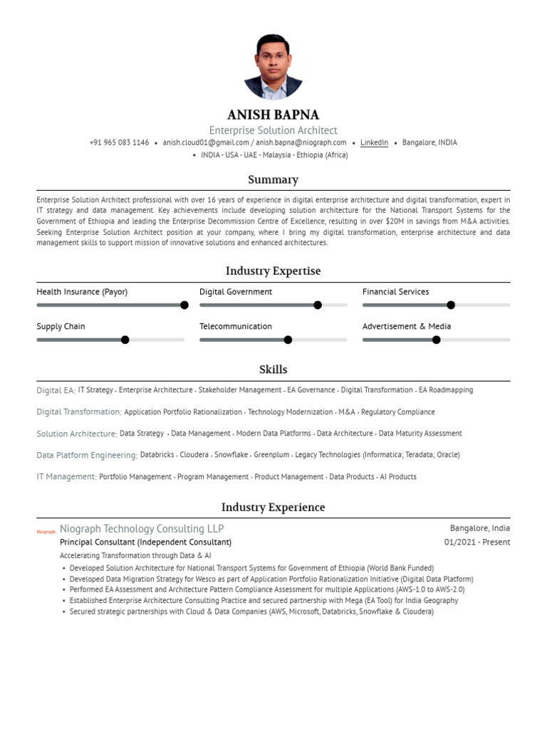 AnishBapnaResume - Enterprise Solution Architect - 2025 | PDF | Enterprise Architecture | Cloud ...