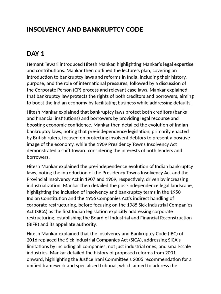 Insolvency and Bankruptcy Code | PDF | Bankruptcy | Liquidation