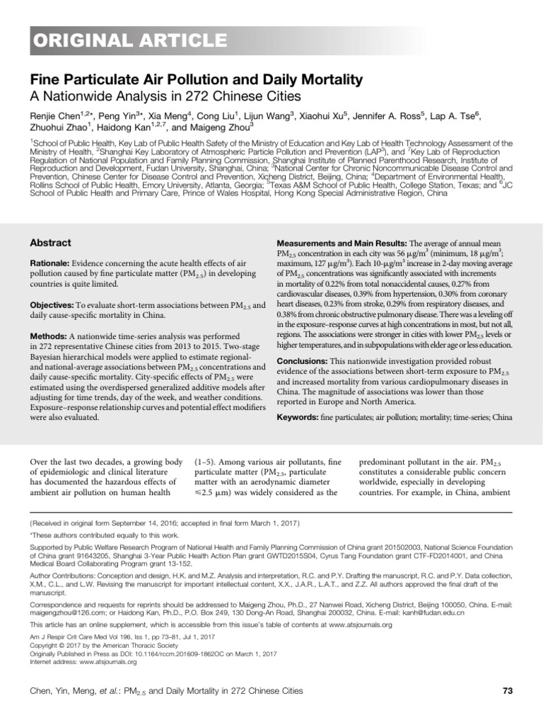 Fine Particulate Air Pollution And Daily Mortality Pdf Particulates Air Pollution