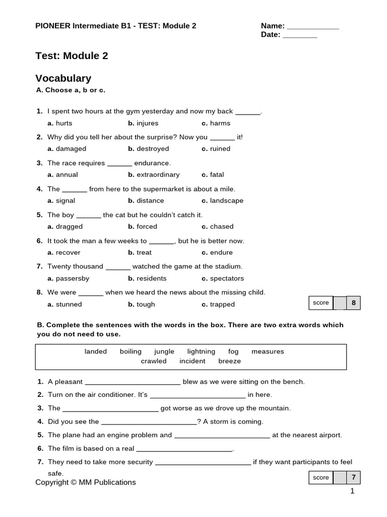 Pioneer Intermediate B1 Tests Module 2 | PDF