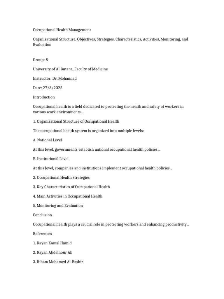 Occupational Health Management Overview | PDF