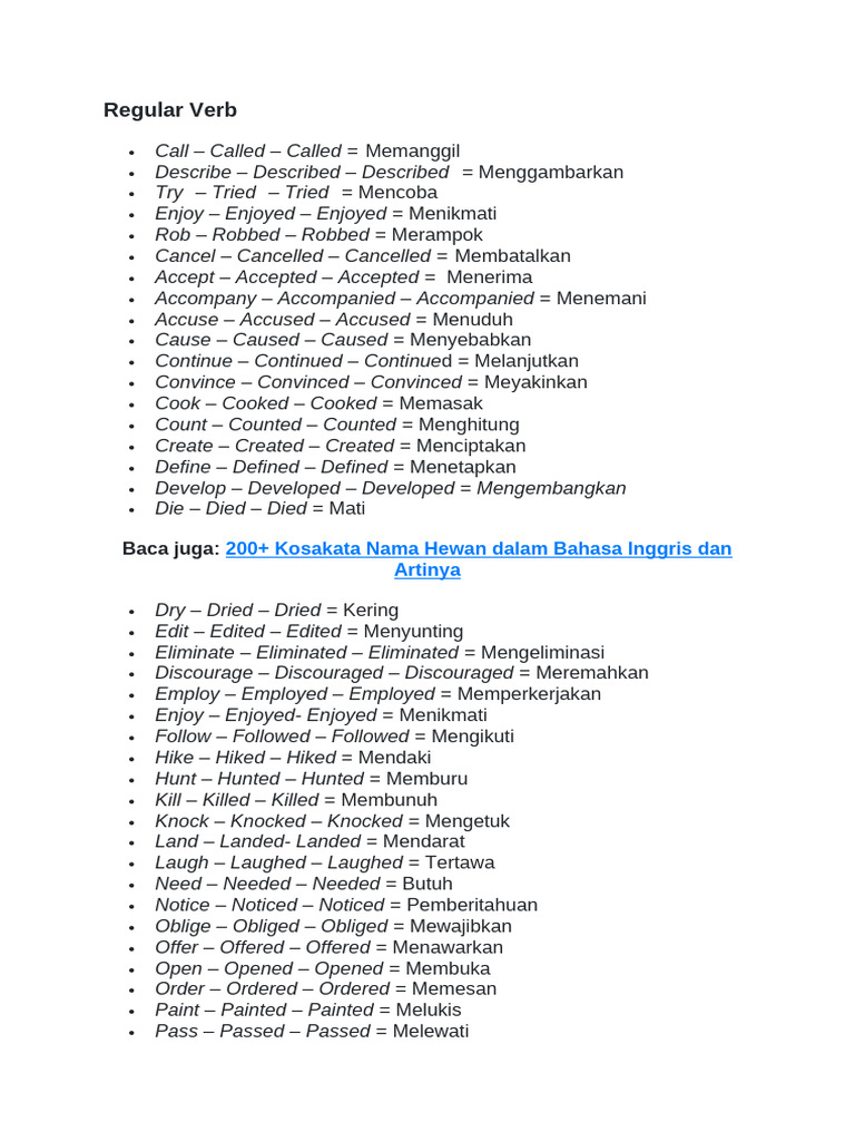 Animal Name, Regular Verb and Irregular Verb | PDF | Zoology