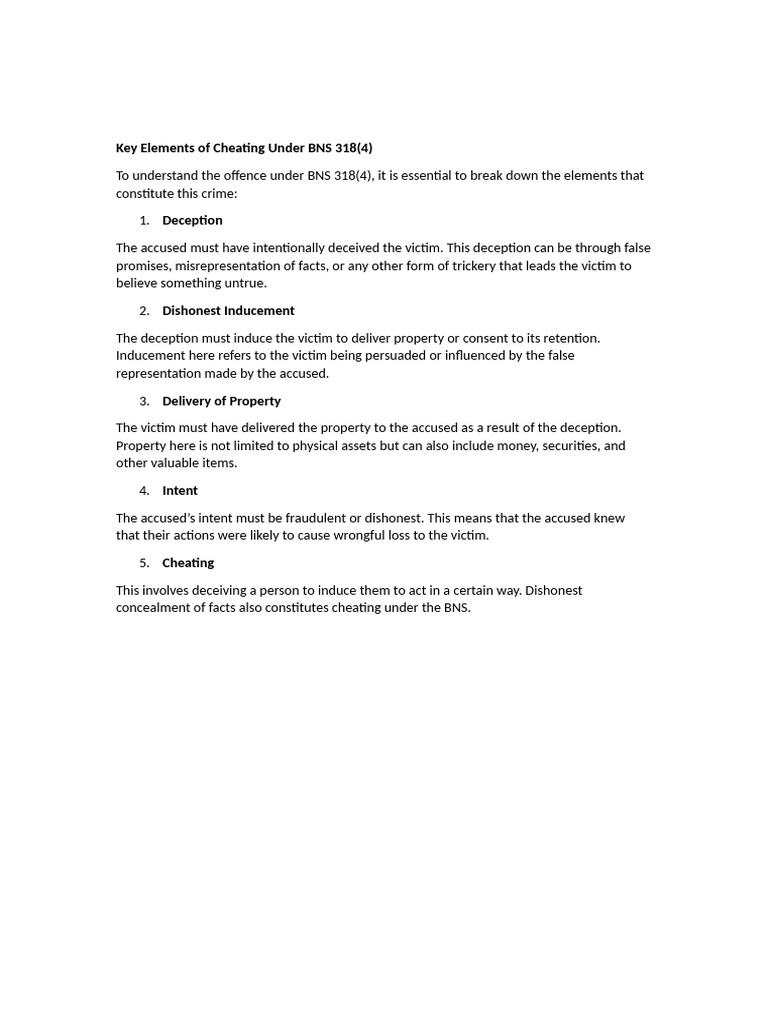 Key Elements of Cheating Under BNS 318 | PDF