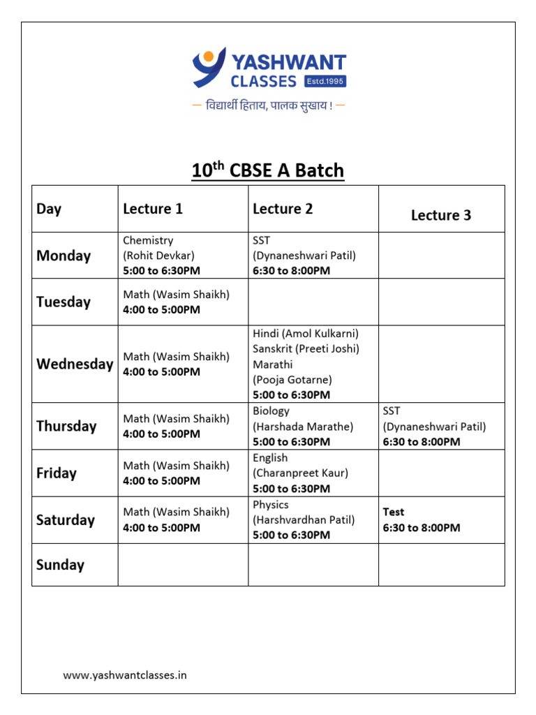 10th CBSE Batch A | PDF