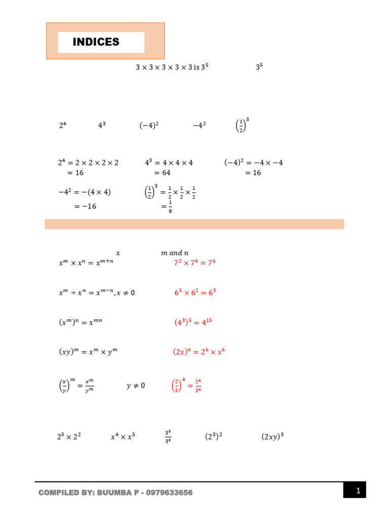 Indices Teaching Notes - Buumba p | PDF | Multiplication | Discrete ...