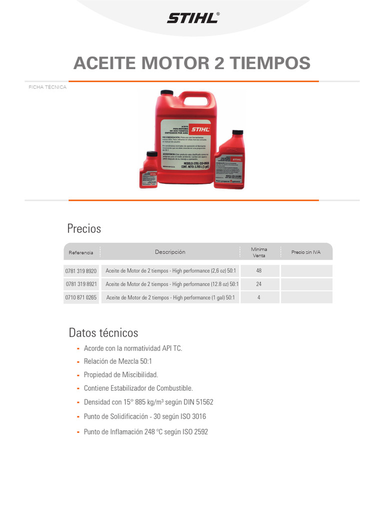 Aceite Motor 2 Tiempos Ficha Técnica Pdf