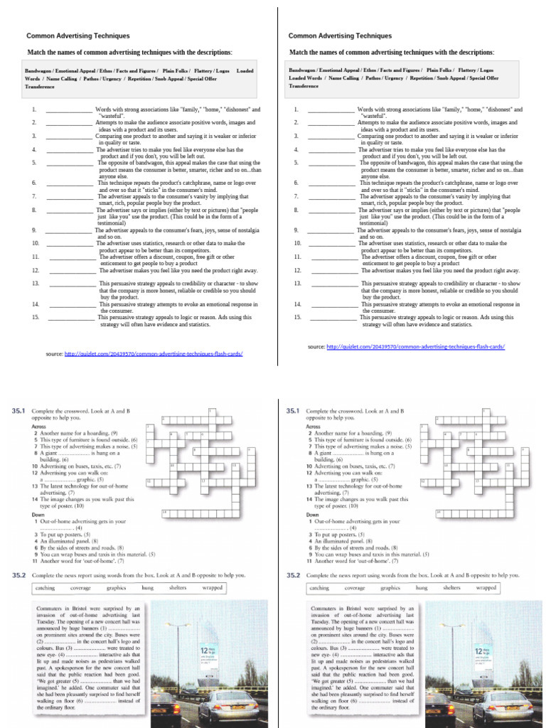 Common Advertising Techniques - Handout | PDF | Credibility | Human ...