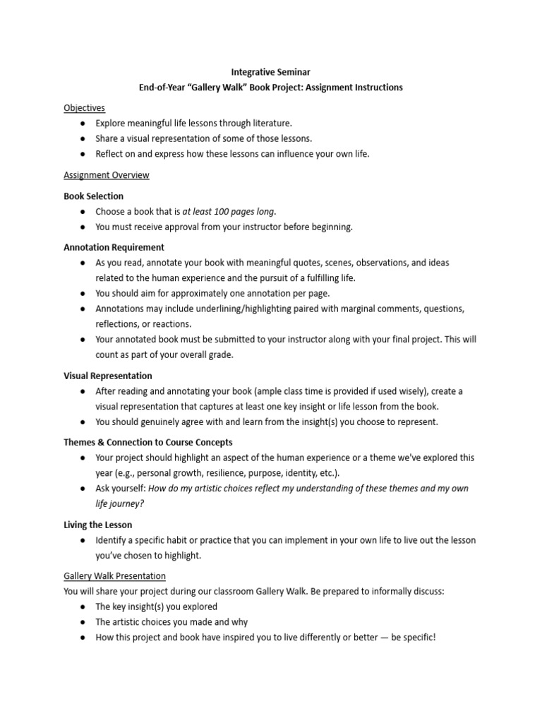 End-Of-Year "Gallery Walk" Book Project - Assignment Instructions | PDF ...